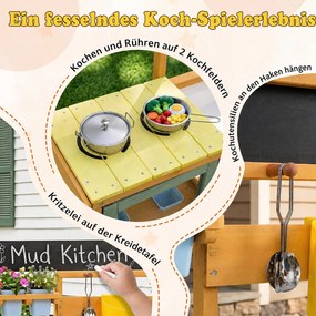 Costway Bahenní kuchyňka dětská venkovní kuchyňka na hraní dřevěná s nádrží