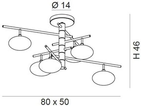 Metal Lux 261.366.02 Dolce, stropní svítidlo 6xG9, zlatá/bílé sklo, 80x50cm