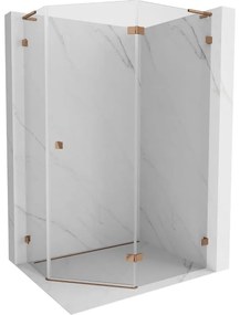 Mexen Lunar, L pětiúhelníkový sprchový kout s pravým sklonem 90 x 80 cm, 8mm čiré sklo, profil růžové zlato, 831L-090P-080L-60-00-P