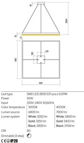 Redo Závěsné LED svítidlo Febe - hranaté, ø80cm Barva: Černá, Chromatičnost: 3000K