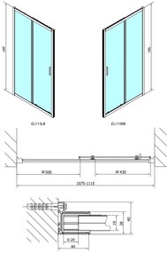 Polysan Polysan, EASY BLACK sprchové dveře 1100mm, čiré sklo, EL1115B