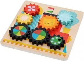 Petit Collage Puzzle ozubená kolečka vláček / od 18 měsíců