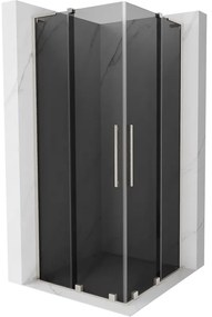 Mexen Velar L Duo, sprchový kout s posuvnými dveřmi 100 x 100 cm, 8mm šedé sklo, broušená ocel, 871-100-100-02-43-97