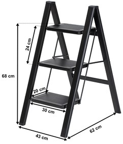 4Home Skládací ocelové schůdky Steel, 3 stupně, černá