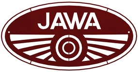 Obraz na zeď - cedule Jawa višňová Velikost: 52 cm x 27 cm x 1,5 mm, S povrchovou úpravou: Červená prášková barva