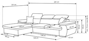 Sedací souprava COOL | 191x281 cm | rozkládací + úložný prostor | LEVÁ | hnědá 04/68