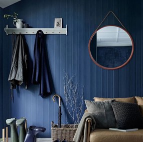 Rea - Tutumi LOFT, Kulaté dřevěné zrcadlo na pásku 50 cm, tmavá hnědá, HOM-06325