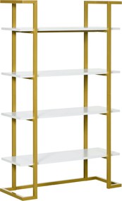 HOMCOM 4-úrovňová Vyvýšená a Víceúčelová Knihovna, MDF a Ocel, 92x35x152cm, Bílá a Zlatá | Aosom