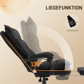 Masážní kancelářská židle Vinsetto s výsuvnou podnožkou, ergonomická kancelářská židle, výškově nastavitelná, černá| Aosom