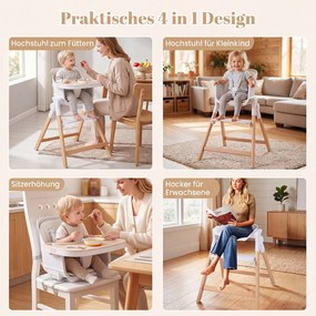 Costway Vysoká stolička baby 4 v 1 dětská vysoká židle skládací nastavitelná