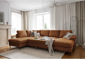 Oranžovohnědá manšestrová rozkládací rohová pohovka (levý roh) Lofty Lilly – Miuform