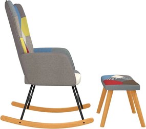 Houpací křeslo se stoličkou patchwork textil 328192