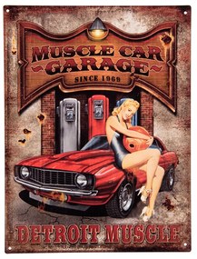 Antik nástěnná kovová cedule Muscle Car Garage - 25*1*33 cm