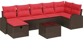 Set pohovek 8 ks 7-Počet míst Hnědá a červená polyratan 3359113