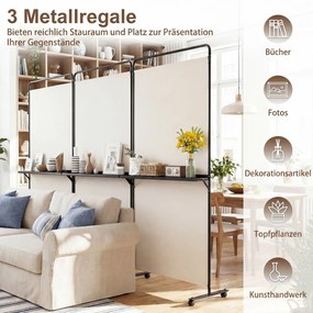 Costway 3-dílný dělič pokoje na kolečkách, skládací zástěna, zástěna na – bílý