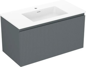 Mexen Rivel, koupelnová skříňka 90 cm s umyvadlem Otis, 1 zásuvka, drážkovaná, grafitová matná/bílá matná, 91A20-09047-1-BF66-W18M01