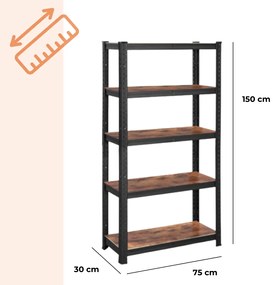 Jurhan Policový regál DUSTY,5 polic, max 650kg, černá/hnědá