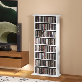 HOMCOM úložná jednotka na CD a DVD, multimediální úložná jednotka s 8 přihrádkami a 6 nastavitelnými policemi, maximální kapacita 360 CD/185 DVD a Bl…