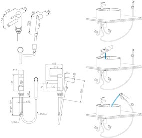 Sapho, RHAPSODY Umyvadlová stojánková baterie s ruční bidetovou sprškou, chrom, 1209-09