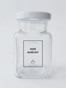 Samolepka na kořenky PEPŘ BAREVNÝ průhledná 3 × 4 cm tučné písmo