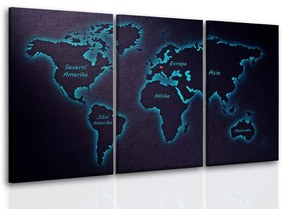Malvis Třídílný obraz mapa Blue Velikost (šířka x výška): 120x70 cm