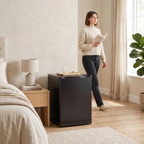 HOMCOM malá lednička 72,5 l s mrazákem, nastavitelný termostat, výměnné dveře, 43 dB, černá