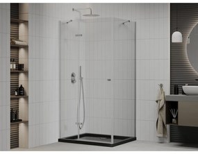 Mexen Roma sprchový kout s otočnými dveřmi 100 x 80 cm, Průhledné, Chromovaná + sprchová vanička Flat, Černá - 854-100-080-01-00