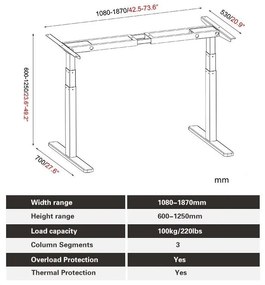 Elektricky nastavitelný PC stůl OFFICE H1 (60-125cm)