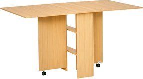 HOMCOM Skládací Jídelní Stůl s Kolečky a Sklopnými Křídly pro 4-6 Osob 80x140x74cm Přirozené Dřevo | Aosom