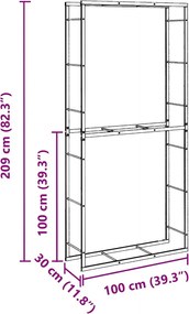 vidaXL Stojan na palivové dřevo černý 100x30x209 cm ocel