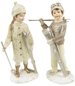 Vánoční dekorace chlapec a dívka s lyžemi - 7*4*14 cm