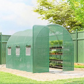 Outsunny Skleník 3 x 2 m fóliový skleník s uzamykatelnými dvířky 6 rolovacích oken ze síťoviny Podpěrné tyče