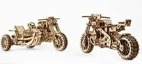Ugears 3D dřevěné mechanické puzzle UGR-10 Motorka (scrambler) s vozík