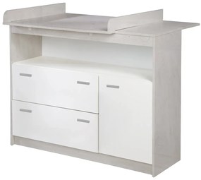 Bílá nízká dětská komoda v dekoru dubu s přebalovacím pultem 117x98 cm Julia – Roba