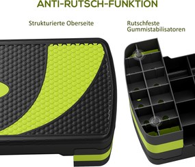 HOMCOM Aerobní stepper, výškově nastavitelné, pro vnitřní i venkovní použití, nosnost až 150 kg, 80 x 31 x 10-20 cm, Zelený
