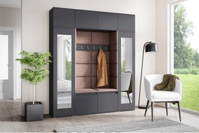 Eka Předsíňová stěna s čalouněnými panely Trinity 32 - Grafit / Světlá hnědá 2306