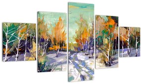 Obraz - Zasněžená cesta lesem, olejomalba (125x70 cm)