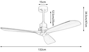 ZEVENTI - Stropní ventilátor LIONI Wi-Fi Tuya chrom/dub + DO