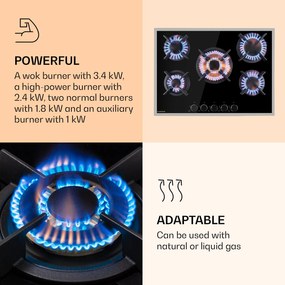 Klarstein Goldflame 5 Prime, plynová varná deska, 5 hořáků Messing, sklokeramika