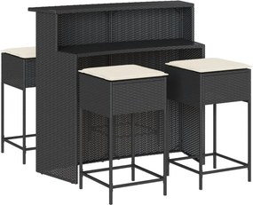 5dílný zahradní barový set s poduškami černý polyratan 3261487