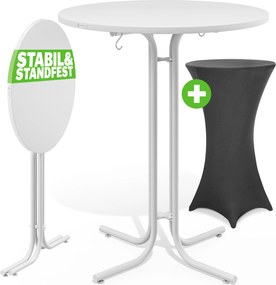 Barový stolek bílý 110x80cm + Potah na barový stolek šedý Ø80cm