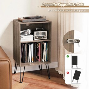 Costway Stojan na gramofon s nabíjecí stanicí Vinylová – šedá