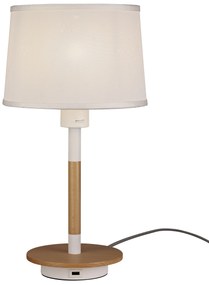 Mantra 5464 Nordica II, stolní lampička, 1x23W E27,kov-bílá/dřevo, stínítko z bílé textilie, výška 46,5cm