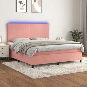 Box spring postel s matrací a LED růžová 160x200 cm samet 3136016