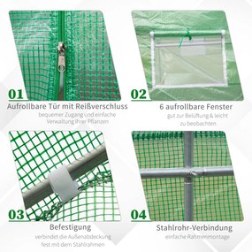 Fóliový skleník Outsunny Skleník 350x300x200 cm se sedlovou střechou ideální pro rajčata a rostliny