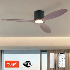 ZEVENTI - LED Stropní ventilátor VENTORA LED/24W/230V Wi-Fi Tuya černá/ořech +DO