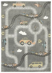 Dětský kusový koberec Lima C511A Uličky Auta šedý Rozměr: 180x270 cm