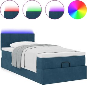 Osmanská postel s matrací &amp; LED tmavě modrá 80x200cm samet 3312588