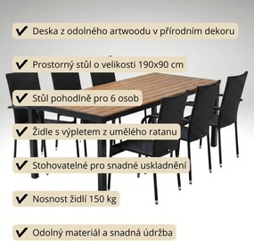 Vikio Zahradní set 190x90 pro 6 osob přírodní DT254-190P2