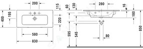 DURAVIT - ME by Starck Umyvadlo nábytkové Compact, 830x400 mm, bez otvoru pro baterii, s WonderGliss, alpská bílá (23428300601)